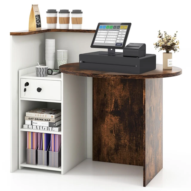 MODERN RECEPTION DESK Front Counter Desk Checkout Table Office Corner ...