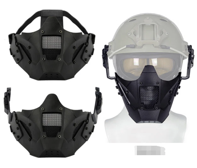 BLACK TACTICAL AIRSOFT Half Face Paintball Mask Helmet Protective Mask ...