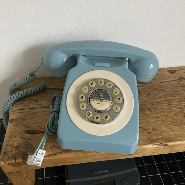 BLUE TELEPHONE RETRO Style Handset Telephone -push Button Dial ...