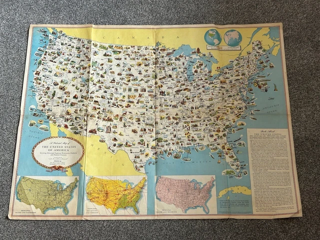 1950S PICTORIAL MAP The United States of America Department of State ...