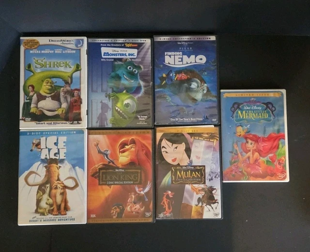 DVD SHREK Monsters Inc Finding Nemo Ice Age Lion King Mulan Little ...