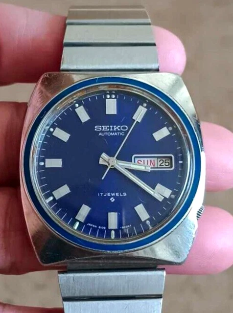 RARE ITEM PRE-OWNED vintage Seiko automatic Cal 6109-8029 blue dial men ...