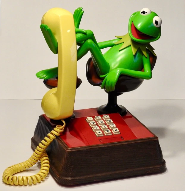 VINTAGE KERMIT THE Frog Push Button Phone *Working!* Jim Henson Muppets ...