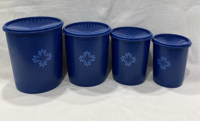 VINTAGE TUPPERWARE BLUE Nesting Canister Set 8 Piece 4 Canisters 4 Lids ...