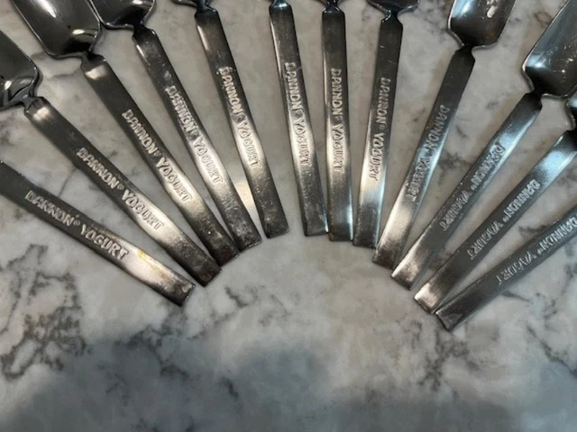 VINTAGE SET OF 12 Stainless Steel Dannon Yogurt Spoons/5.9"L by 1.1"W ...