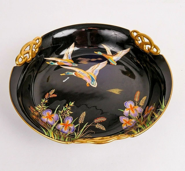STUNNING CARLTON WARE Enamelled Noir Fruit Bowl with Mallard Ducks UK ...