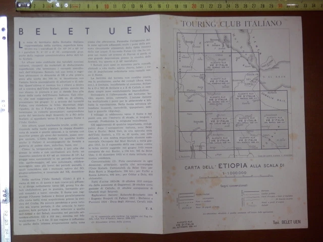VECCHIA CARTA GEOGRAFICA d epoca fascista mappa ETIOPIA BELET UEN ...