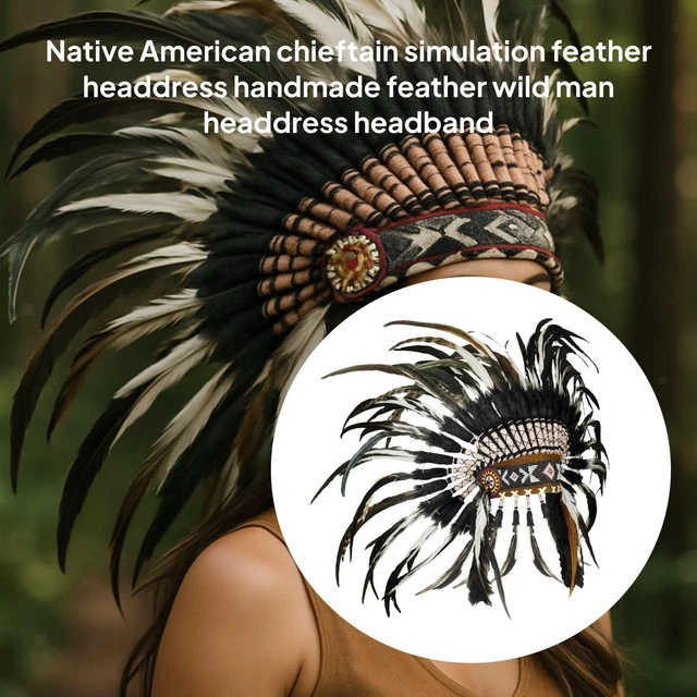 INDIAN CHIEF FEATHER Headdress Hat Headpiece for Dressing up Roles Play ...