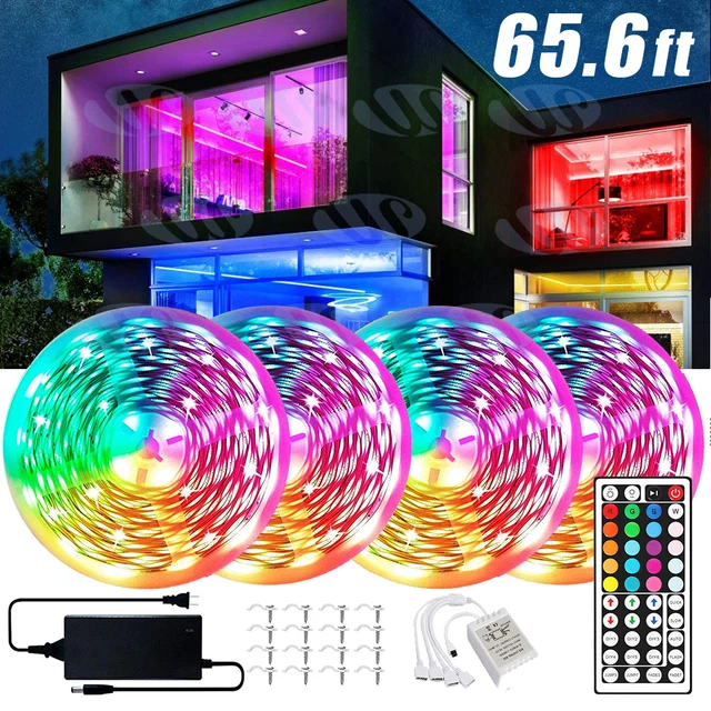 65FT 50FT LED Strip Lights 5050 RGB Color Change Remote for Rooms Bar ...