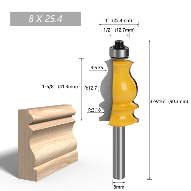 ARCHITECTURAL MOLDING FRAME Router Bit Profile Wood Edge Cutter 8mm ...