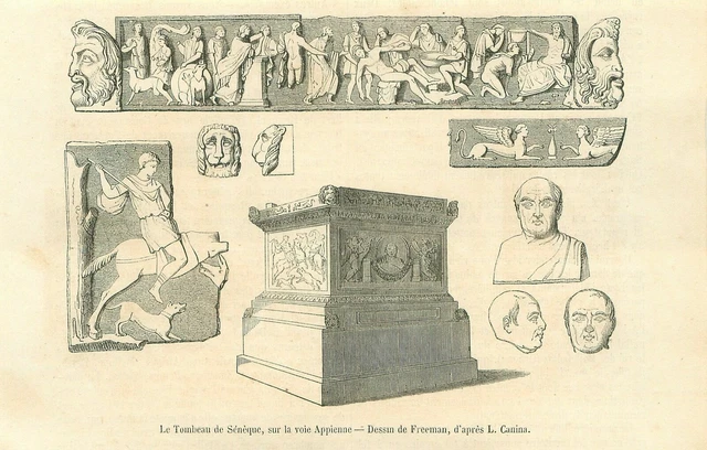TOMB SENECA SÉNÈQUE Voie Appienne Appian Way Via Appia GRAVURE OLD ...