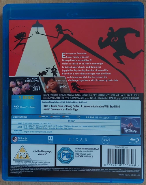 INCREDIBLES 2 (BLU-RAY, Disney Pixar, 2018) *Vgc & Regionfree* £1.70 ...
