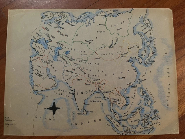 MAPPA CARTINA ASIA politica e Asia fisica carta da lucido 1960 EUR 5,00 ...