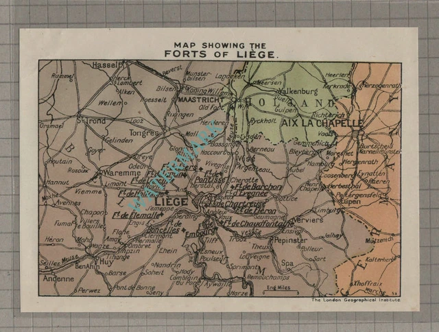 C3922) SMALL MAP Showing The Forts Of Liege Great War WW1 - c.1918 ...