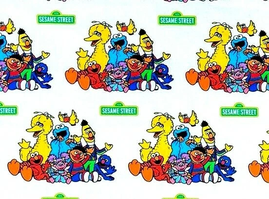 FAT QUARTER FABRIC Sesame Street Logo Muppets Big Bird Ernie Bert Abby ...