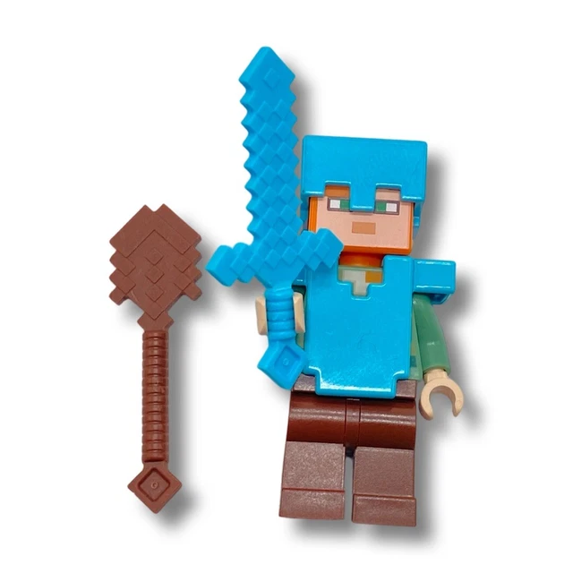 LEGO MINECRAFT MINIFIGURE Alex-Medium Azure Helmet Armor Shovel Sword ...