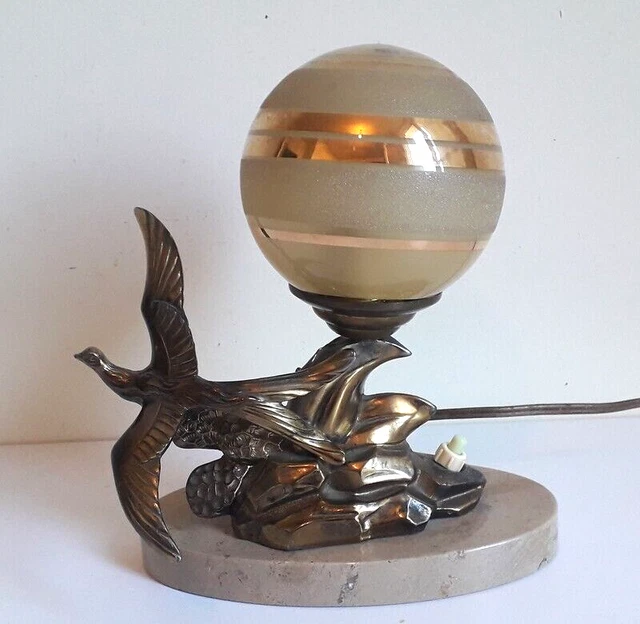 LAMPE DE CHEVET veilleuse art déco signée Limousin/ Oiseau régule EUR ...