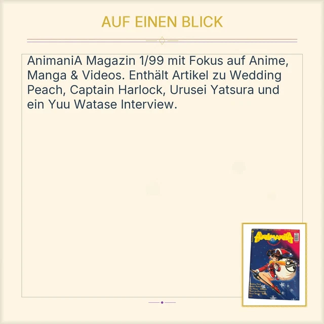 ANIMANIA MAGAZIN 1/99 Anime Manga Yuu Watase Wedding Peach Captain ...