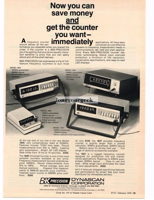 1978 B&K PRECISION Frequency Counter TV Radio Hi-Fi Test Equipment ...