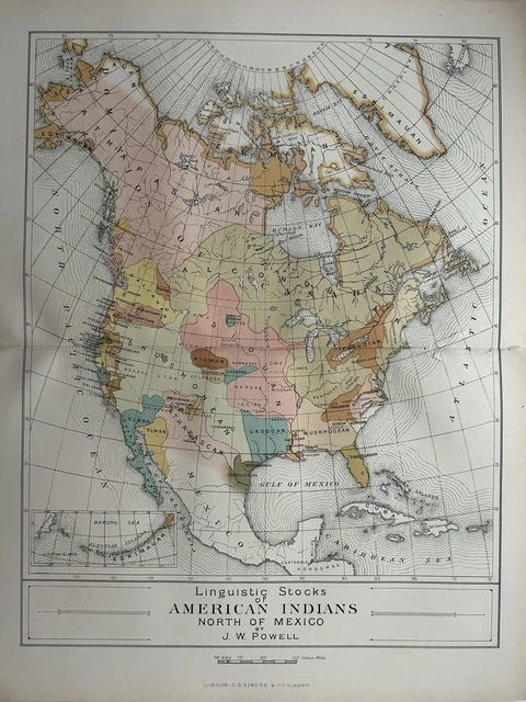 1892 NATIVE AMERICAN Indian Language Map Of North America Original ...