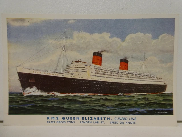 ANTIQUE PHOTO POSTCARD Rms Queen Elizabeth Cunard Line Steam Ship ...