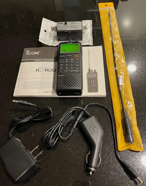 ICOM IC-R20 WIDEBAND Receiver Handheld, Amplifier, whip, chargers ...