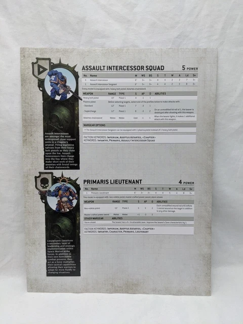 WARHAMMER 40K ASSAULT Intercessor Squad Primaris Lieutenant Sheet £7.36 ...