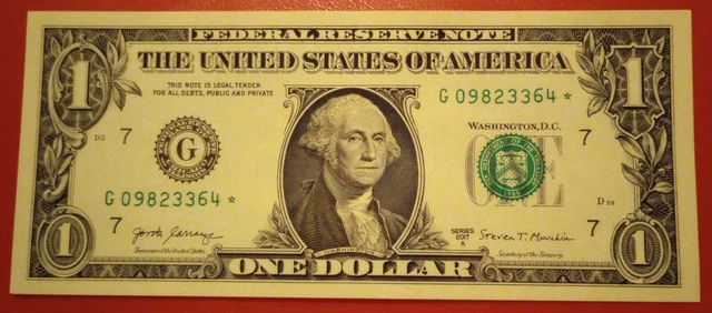 UNCIRCULATED $1 ONE Dollar Star Note G09823364* Series 2017A £5.59 ...