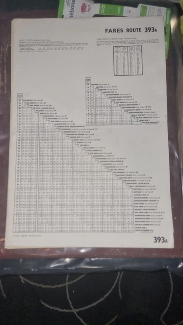 LONDON TRANSPORT AEC Routemaster Bus Conductor Fare Table Route 393A £ ...