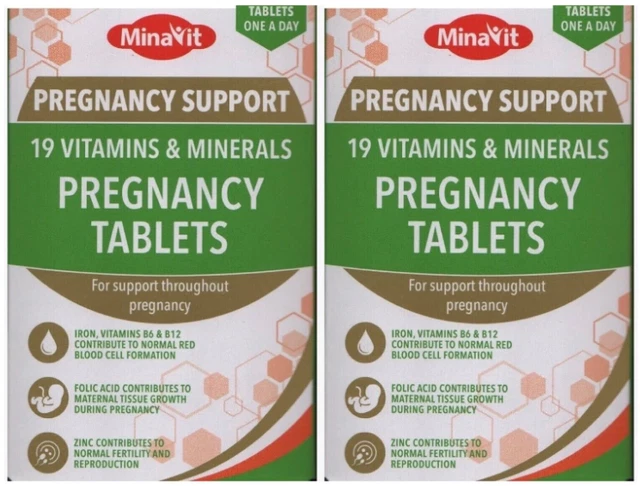 2 X MINAVIT Pregnancy Support 30 Pregnancy Tablets 19 Vitamins ...