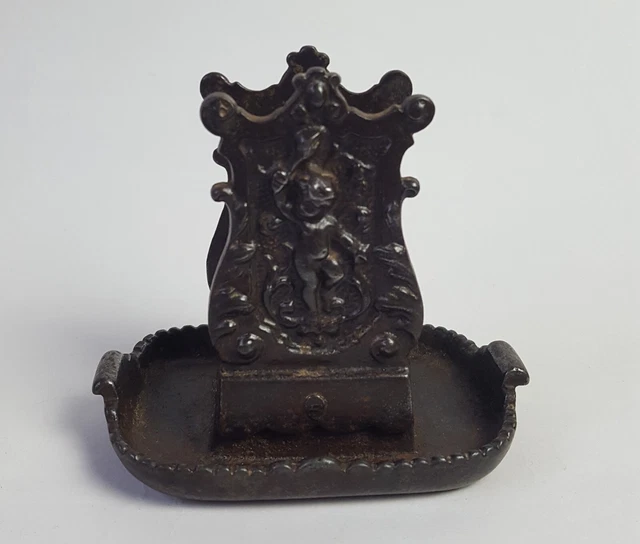 ANTIQUE 19TH CENTURY Victorian Cast Iron Match Box Holder Cupid Design ...