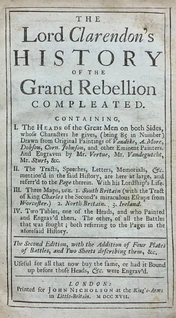 1717 HISTORY OF Great Rebellion Edward Hyde Lord Clarendon 2nd Edition ...