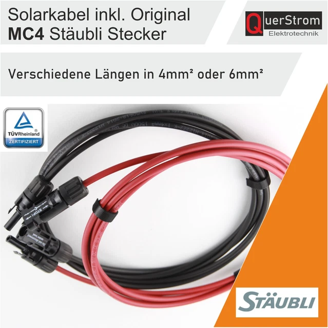 SOLARKABEL INKL. STECKER MC4, Verlängerung 1-5m 4mm², 6mm² PV Solarleitung TÜV EUR 8,70 ...
