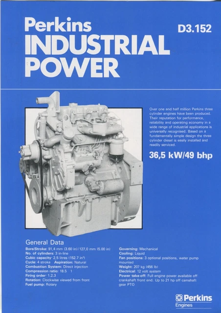 PERKINS INDUSTRIAL POWER D3.152 brochure $11.00 - PicClick AU