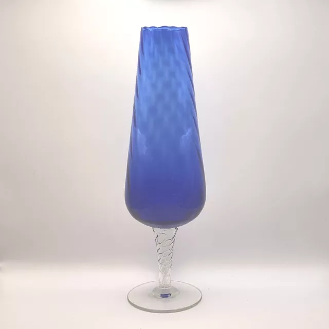 EMPOLI COBALT BLUE Swirl Rib Optic Art Glass Vase Clear Twisted Stem 10 ... EMPOLI COBALT BLUE Swirl Rib Optic Art Glass Vase Clear Twisted Stem 10 ...