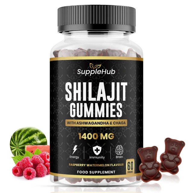 SHILAJIT GUMMIES 1400MG, with Ashwagandha & Chaga, Sugar Free, Vegan ...