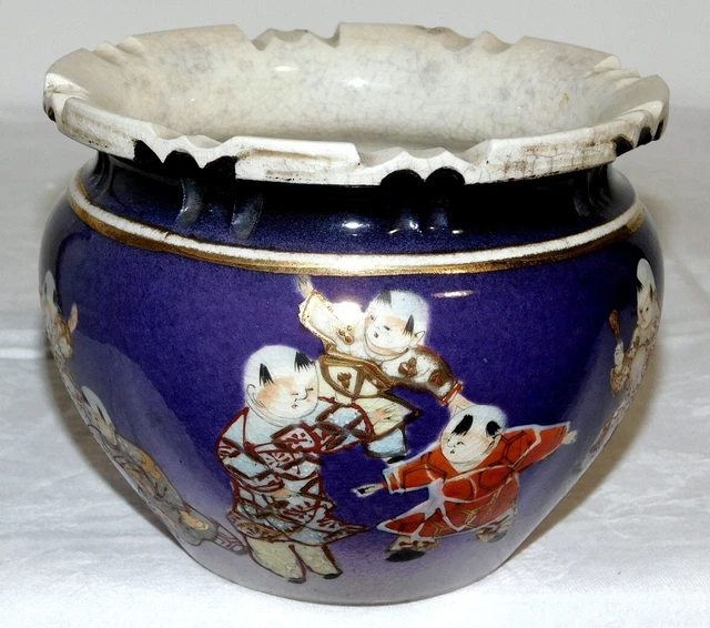 ANCIEN VASE CACHE Pot Satsuma Ceramique Faience Enfants /No Porcelaine ...