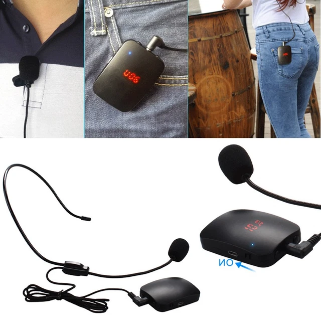 FM WIRELESS MICROPHONE Transmitter with Headset Mic & Lapel Mic for ...