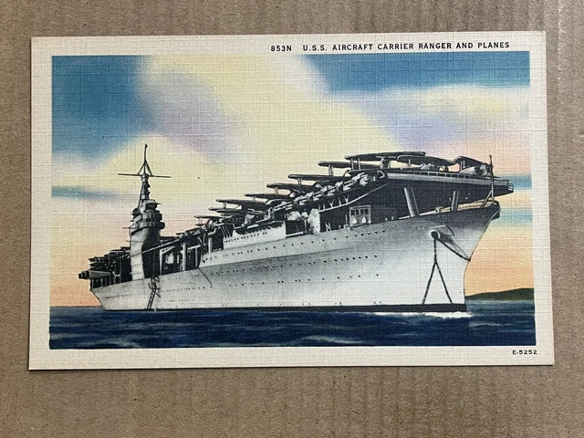 POSTCARD NAVY MILITARY Ship USS Aircraft Carrier Ranger Planes Vintage ...