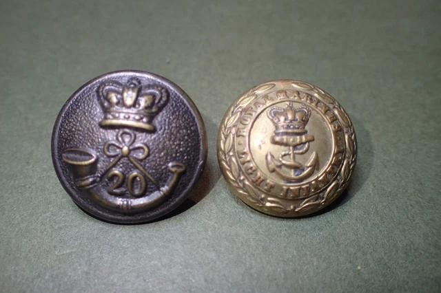 MILITARY BUTTONS VICTORIAN X 2 Gloucestershire Rifle Vol, RMLI £8.00 ...