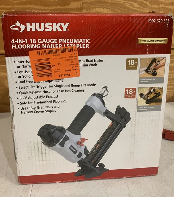 HUSKY 18-GAUGE 4-IN-1 pneumatic flooring nailer/stapler 100 262 9535 ...
