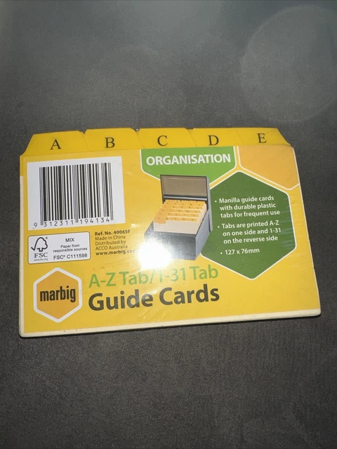 SYSTEM CARDS INDEX MARBIG 5X3 MANILLA A-Z / 1-31 TABS Guide $14.44 ...