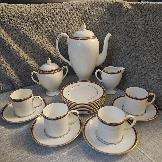 STUNNING WEDGWOOD ENGLAND 'Colorado' Pattern Coffee Service Red/White £ ...