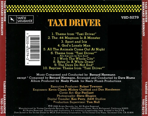 BERNARD HERRMANN - Taxi Driver (Original Motion Picture Soundtrack) (CD, Album) £13.99 - PicClick UK