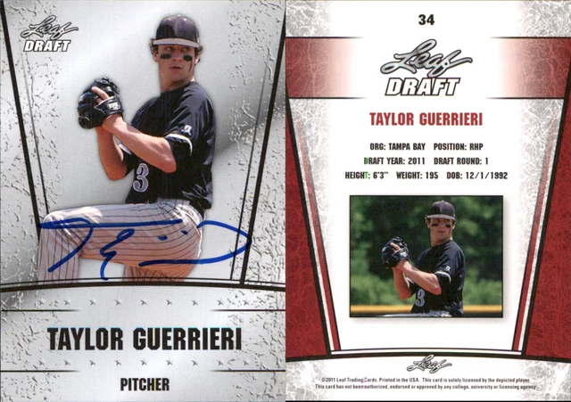 CARTE SIGNÉE TAYLOR Guerrieri 2011 Leaf Draft #34 Tampa Bay Rays Auto ...