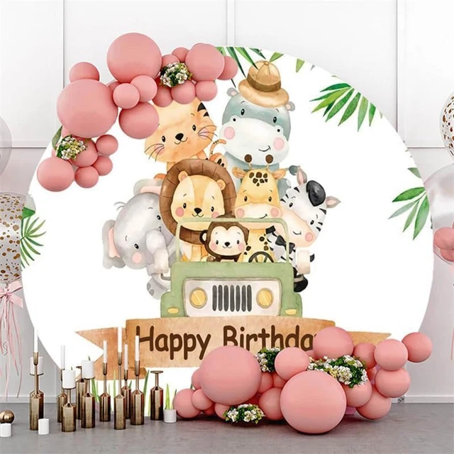 ANIMALS ON THE Car Circle Happy Birthday Backdrop $37.90 - PicClick AU