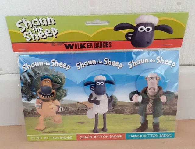 NEW SHAUN THE Sheep walker badge. Bitzer, Shaun and farmer button badge ...
