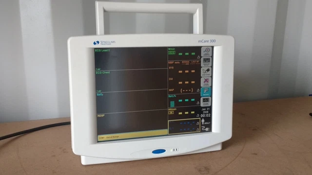 SPACELABS MCARE 300 / 91220-B patient monitor SpO2 ECG EKG T1 T2 NIBP ...