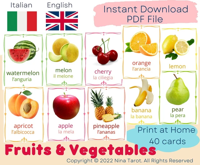ITALIAN ENGLISH BILINGUAL Flashcards Printable Instant Download Digital ...