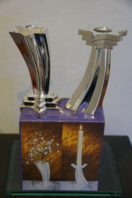 LOT 2 BOUGEOIRS-VASE Etoile Siléa neufs métal argent chrome h=14cms EUR ...